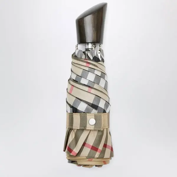 Burberry Foldable Check Umbrella In Polyester, Sand
