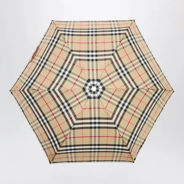 Burberry Foldable Check Umbrella In Polyester, Sand