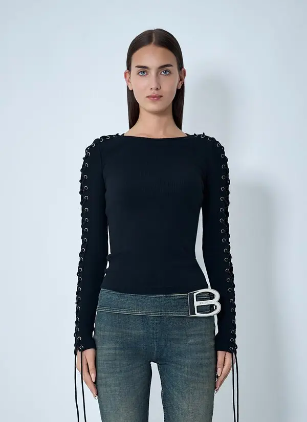 Balenciaga Lace-up T-shirt - Black
