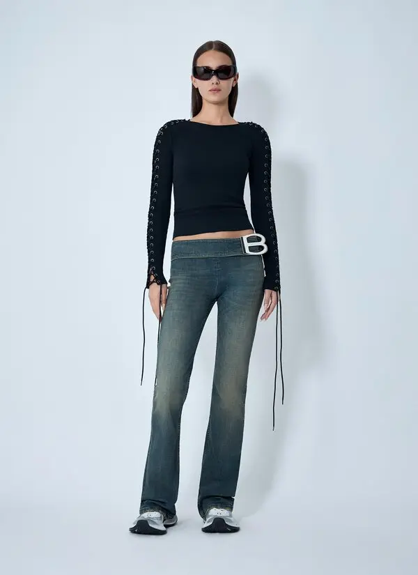Balenciaga Lace-up Cotton Jersey T-shirt