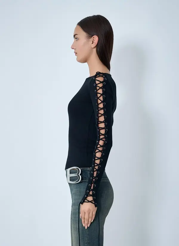 Balenciaga Lace-up Cotton Jersey T-shirt