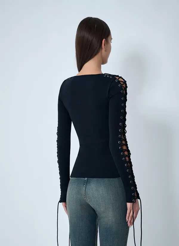 Balenciaga Lace-up Cotton Jersey T-shirt