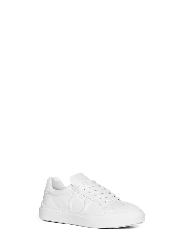FERRAGAMO White Leather Gancini Sneakers