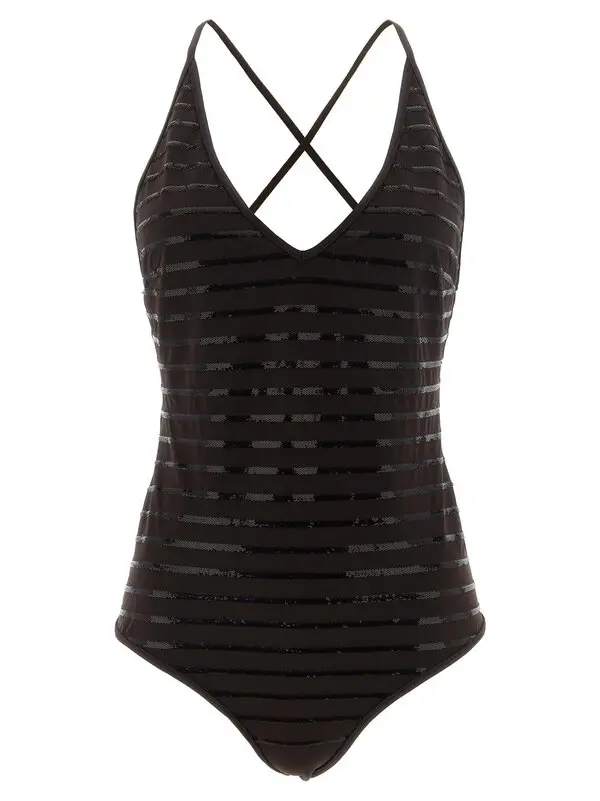 Brunello Cucinelli Dazzling Stripes One-piece Swimsuit - Brown