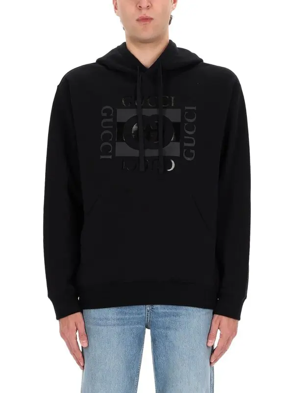 Gucci Logo Print Cotton Hoodie - Black