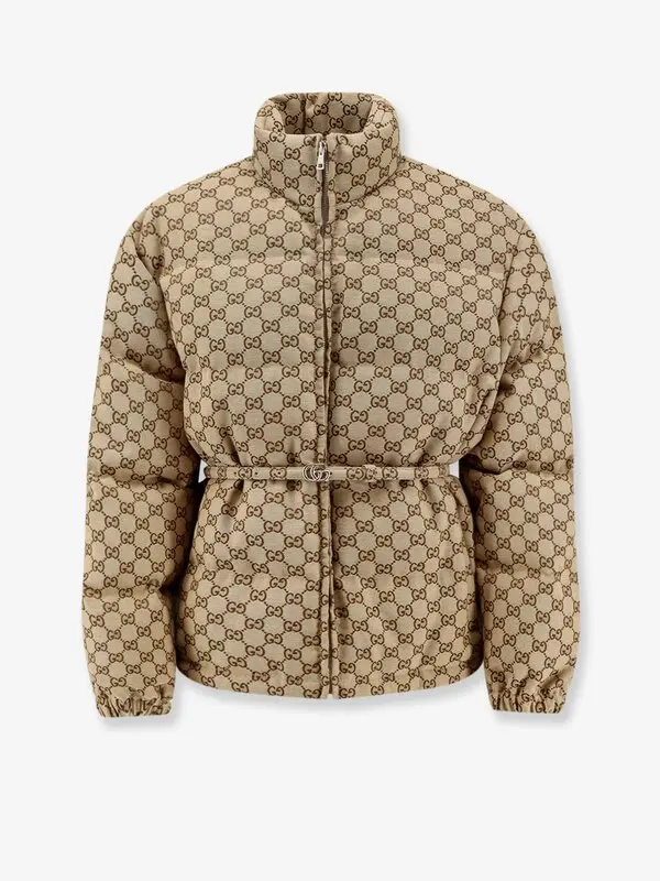 Gucci Gg Fabric Padded Jacket With Belt - Multicolor