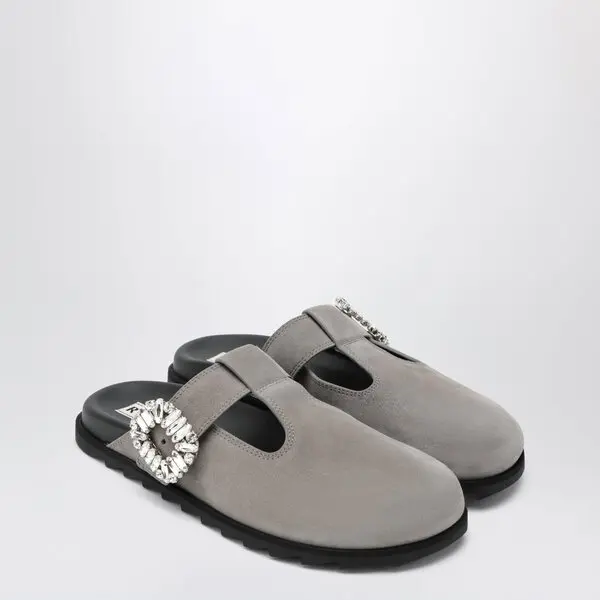ROGER VIVIER Slidy Viv Mules In Suede Clay-coloured - Gray