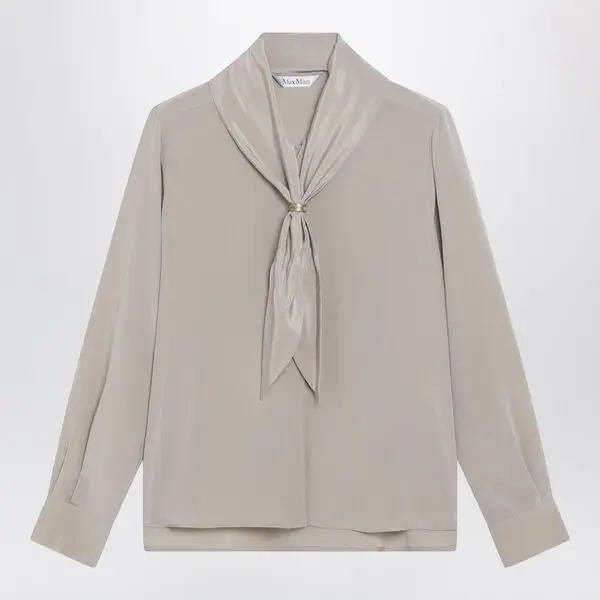 Max Mara Rock Beige Silk Blouse With Scarf - Cream
