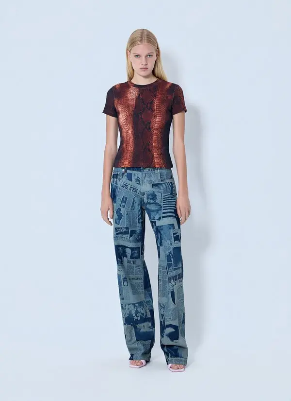 JEAN PAUL GAULTIER Cotton Ribbed Python Print T-shirt - Brown