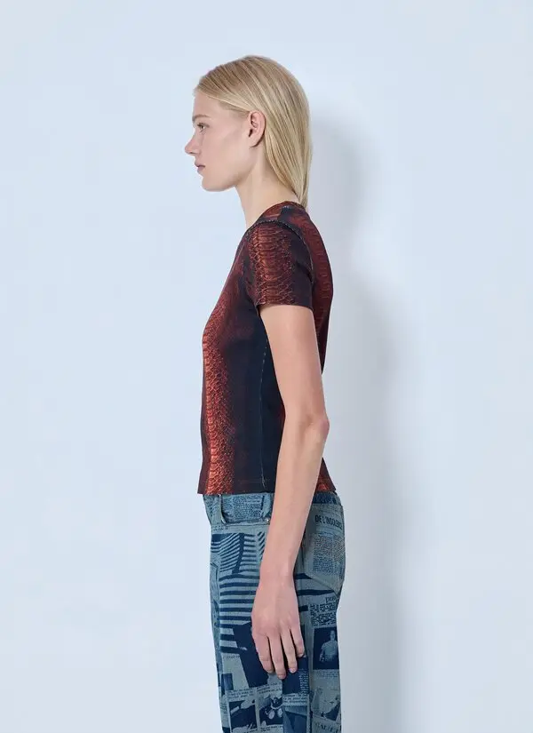 JEAN PAUL GAULTIER Cotton Ribbed Python Print T-shirt - Brown