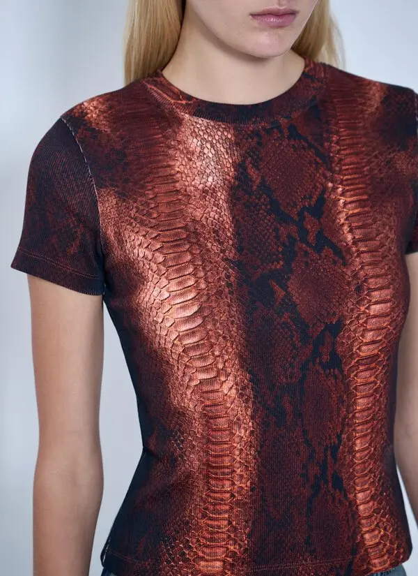 JEAN PAUL GAULTIER Cotton Ribbed Python Print T-shirt - Brown