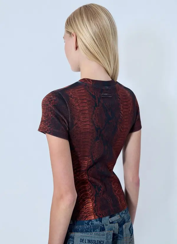 JEAN PAUL GAULTIER Cotton Ribbed Python Print T-shirt - Brown