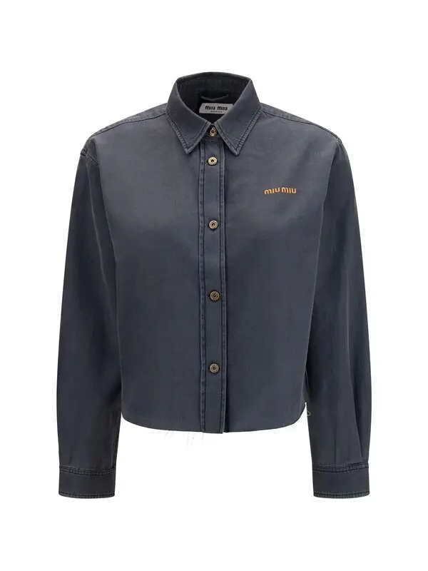 Miu Miu Denim-style Cotton Shirt - Gray