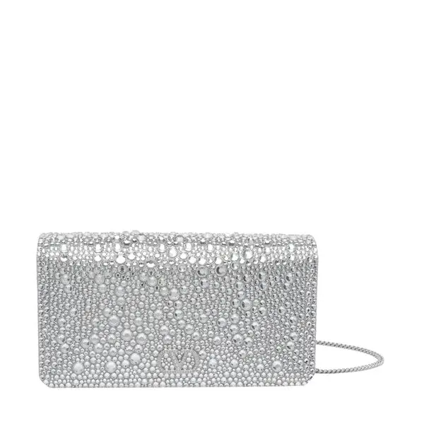 Valentino Garavani Vlogo Signature Crossbody Bag With Swarovski Crystals - Silver