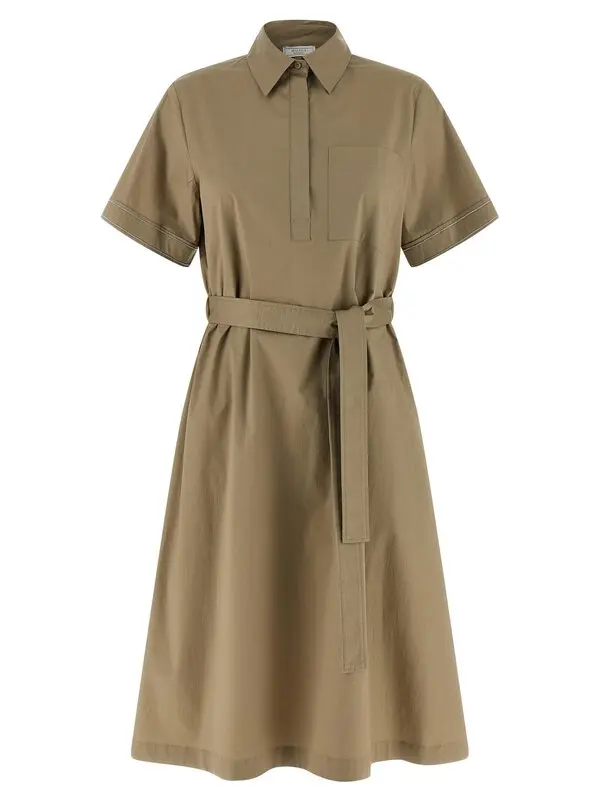 Peserico Cotton Poplin Midi Shirt Dress - Green