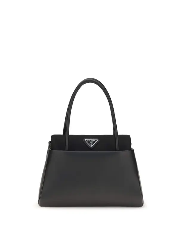 Prada Top Handle Bag With Triangle Logo - Black