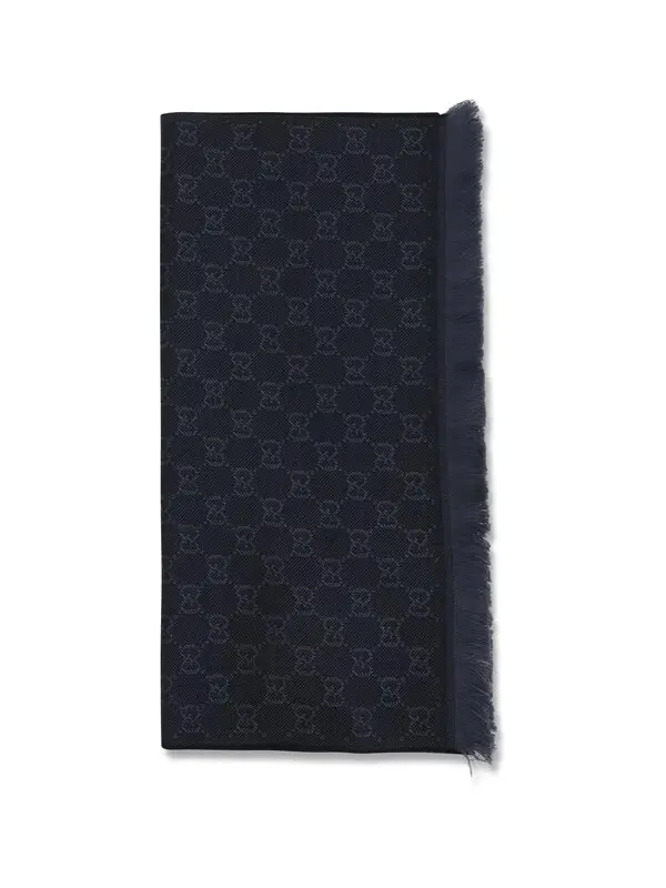 Gucci Gg Supreme Embroidered Wool Scarf - Black