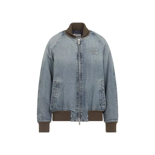 Miu Miu Cotton Denim Blouson Jacket - Blue