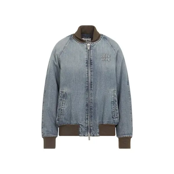 Miu Miu Cotton Denim Blouson Jacket - Blue