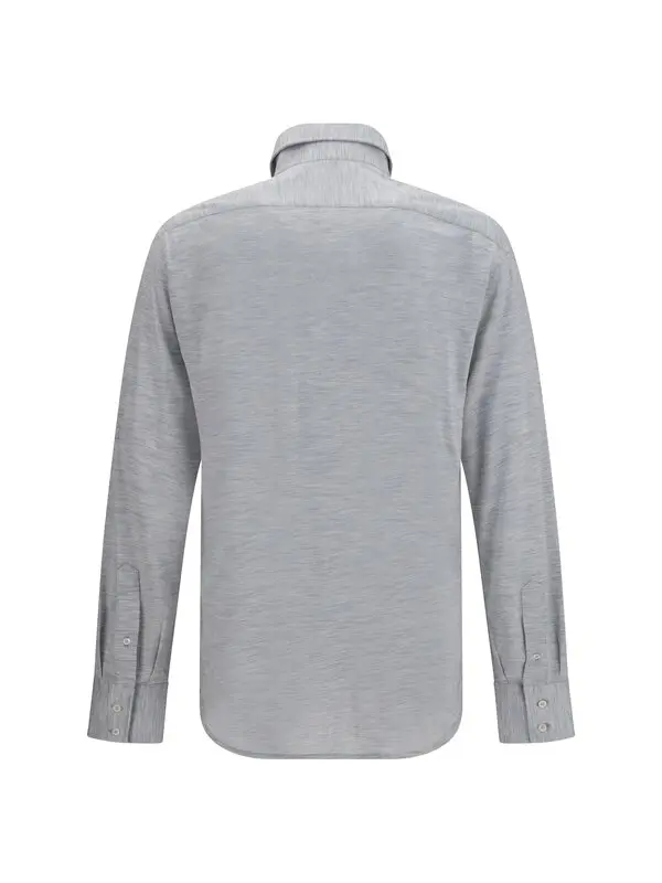 Brunello Cucinelli Silk And Cotton Jersey Shirt With Spread Collar - Gray