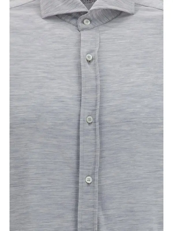 Brunello Cucinelli Silk And Cotton Jersey Shirt With Spread Collar - Gray