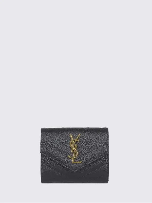 Saint Laurent Cassandre Wallet In Grain De Poudre Leather - Black