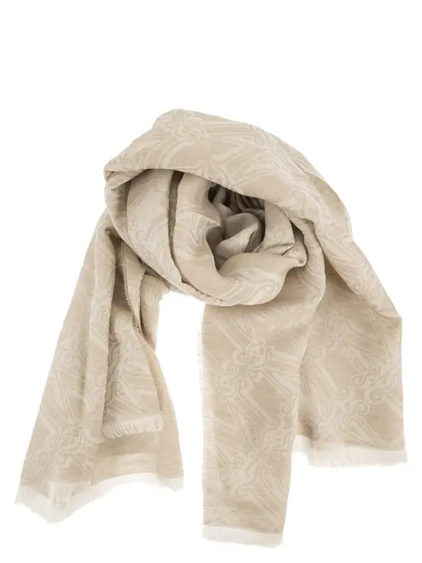 Max Mara Mxavetusta Stole With Jacquard Logo - Cream