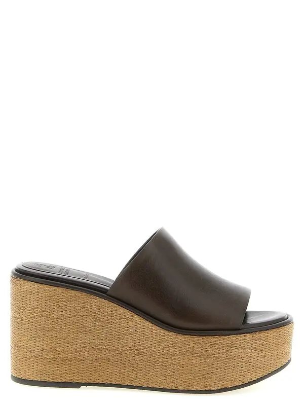 Brunello Cucinelli Leather And Raffia Wedges - Brown