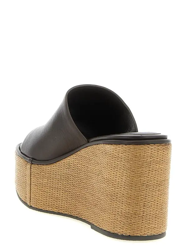 Brunello Cucinelli Leather And Raffia Wedges - Brown