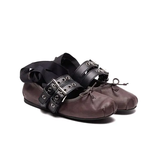 Miu Miu Nappa And Calf Leather Ballerina Flats - Black