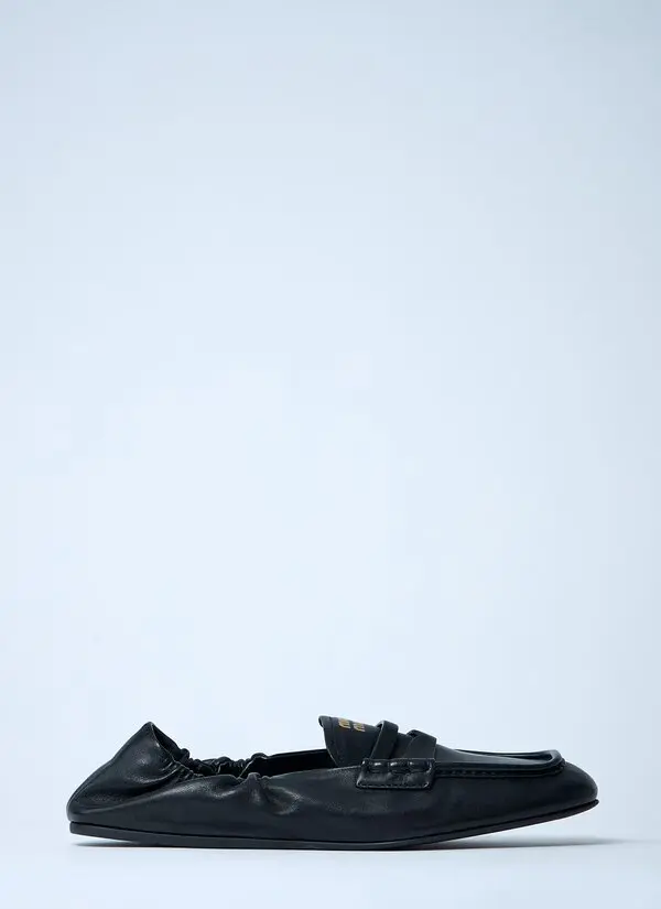 Miu Miu Logo Motif Leather Loafers - Black