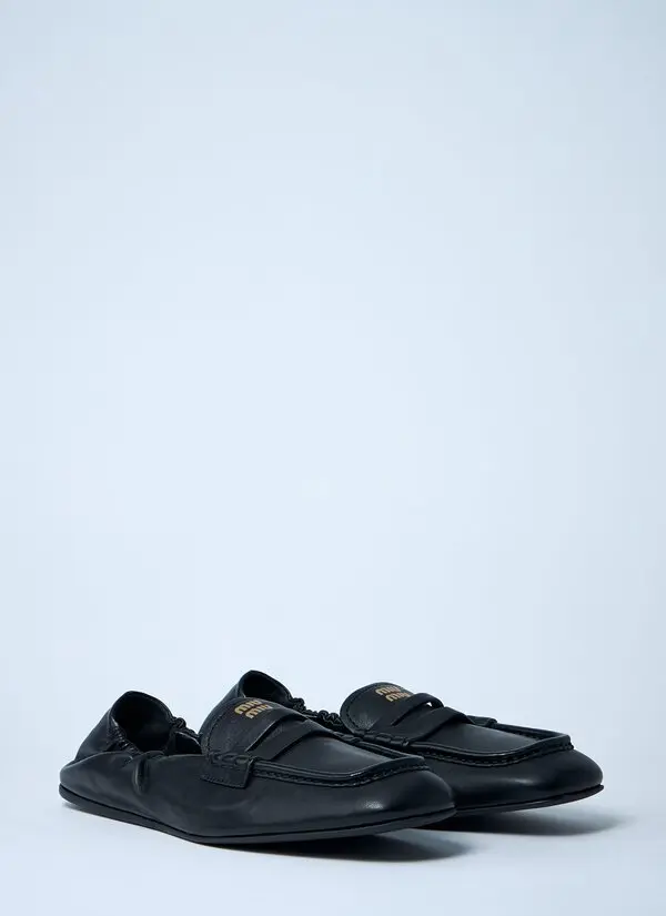 Miu Miu Logo Motif Leather Loafers - Black