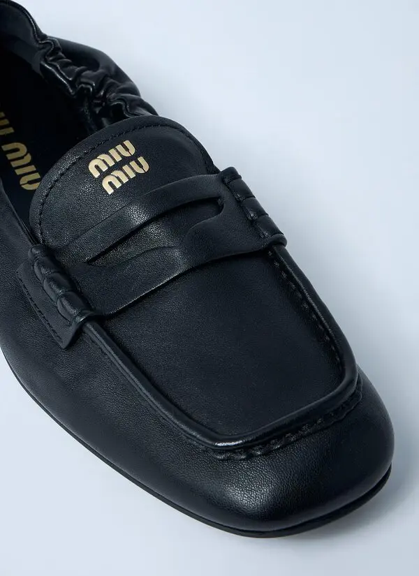 Miu Miu Logo Motif Leather Loafers - Black