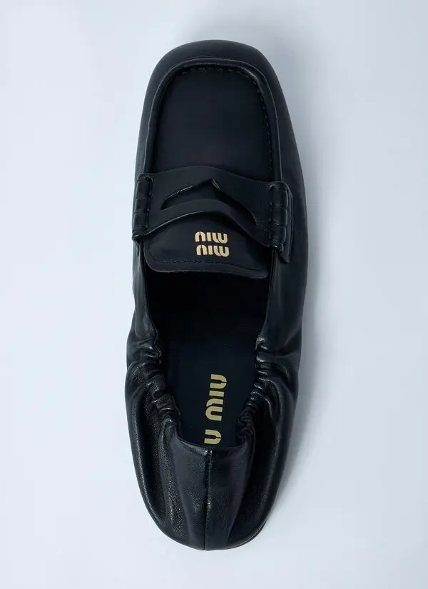 Miu Miu Logo Motif Leather Loafers - Black