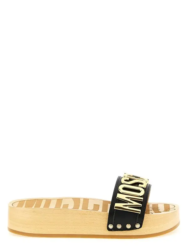 Moschino Calf Leather Clog Sandals - Black