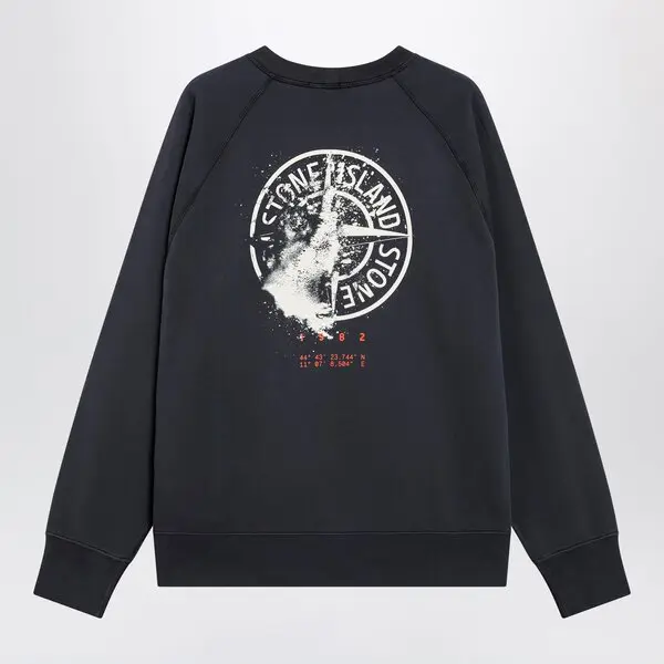 Stone Island Navy Cotton Sweatshirt With Logo Prints