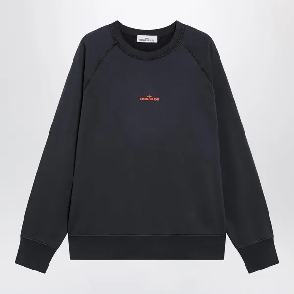 Stone Island Navy Cotton Sweatshirt With Logo Prints - Blue