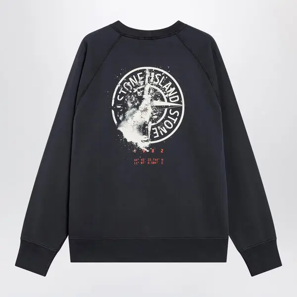 Stone Island Cotton Sweatshirt With Logo Prints - Blue