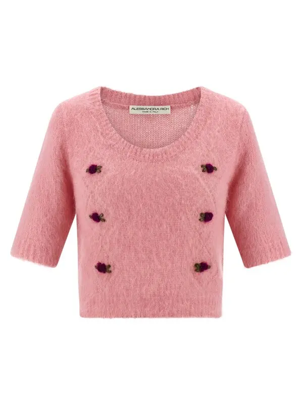 Alessandra Rich Carded Mohair Sweater - Pink