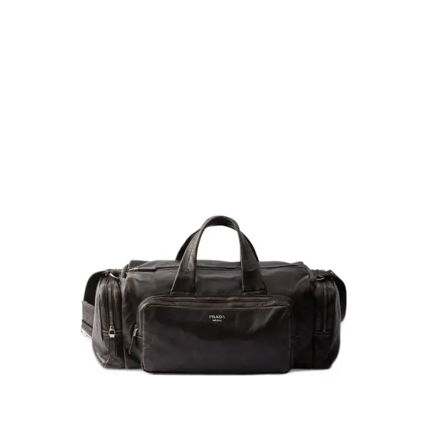 Prada Distressed Leather Duffel Bag - Brown