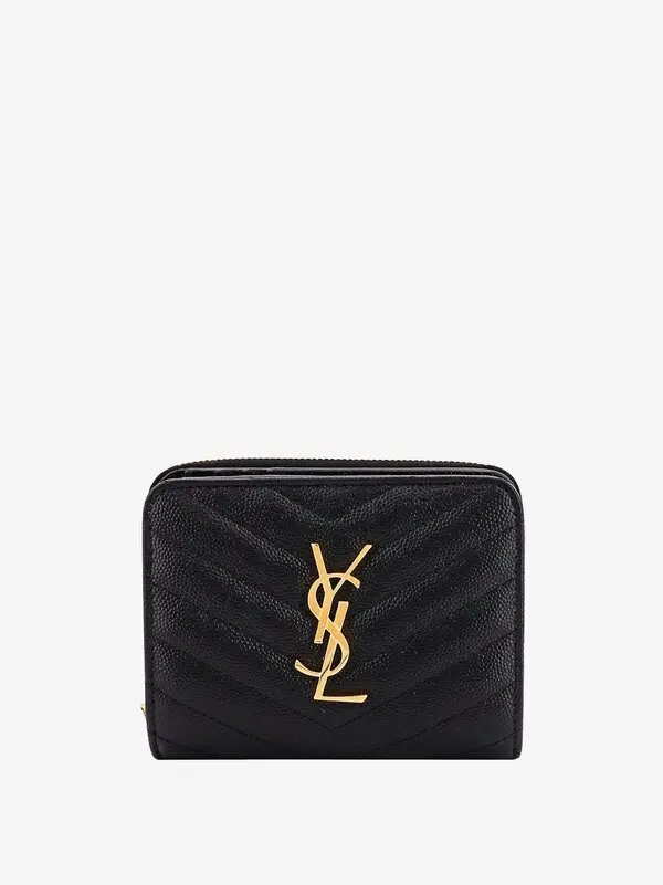 Saint Laurent Quilted Leather Wallet With Metal Cassandre Logo - Multicolor