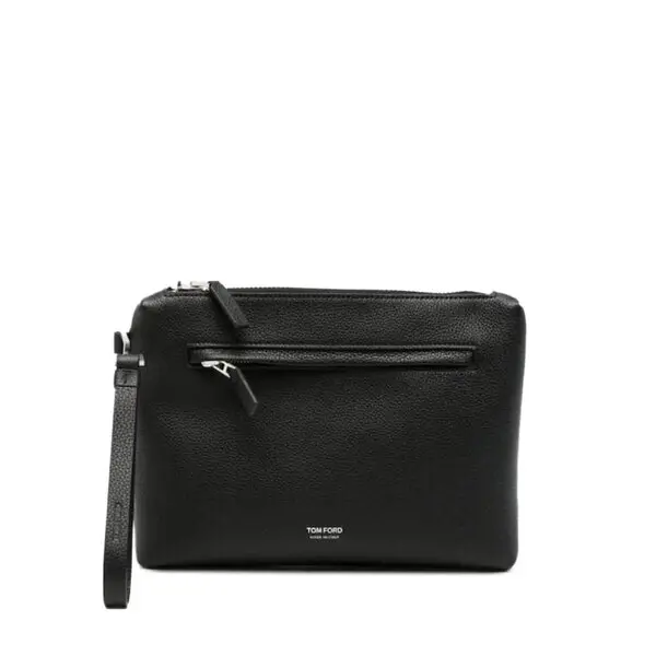 TOM FORD Grained Leather Wristlet Clutch - Black