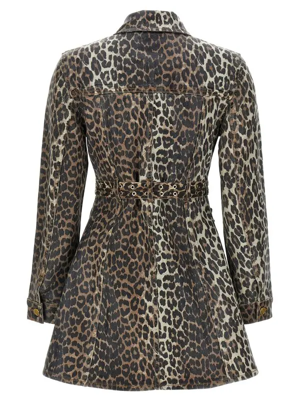 GANNI Leopard Print Denim Mini Dress - Multicolor