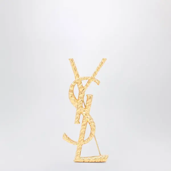 Saint Laurent Cassandre Brooch In Gold-plated Metal - Silver