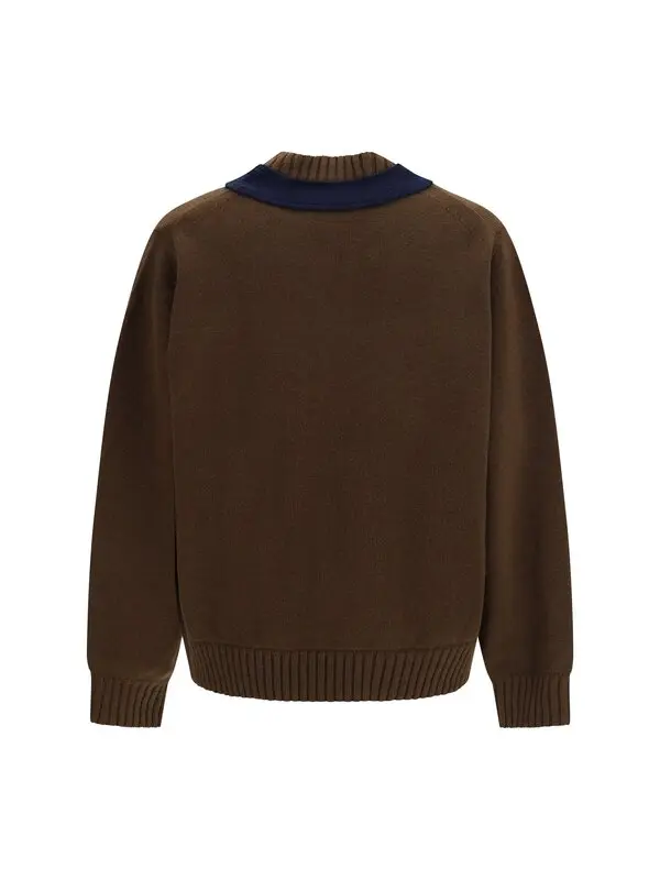 Sacai Wool Knit Cardigan With Integrated Scarf - Brown