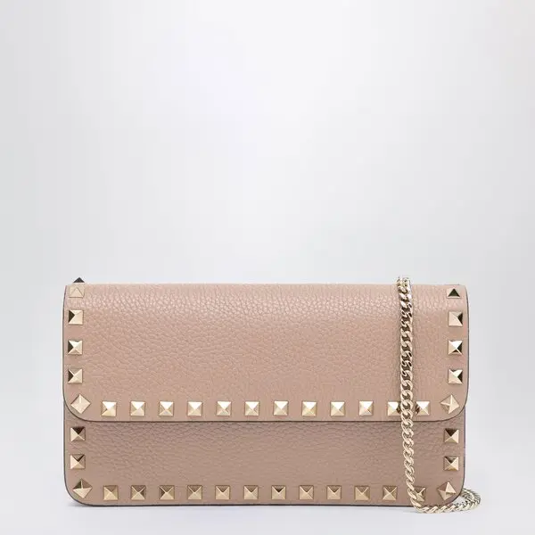 Valentino Garavani Garnet Calfskin Rockstud Chain Wallet - Pink