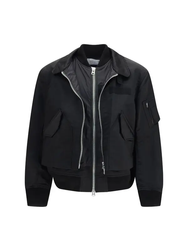 Sacai Cotton Chino And Nylon Twill Double Jacket - Black