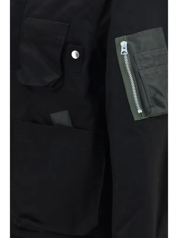 Sacai Cotton Bomber Jacket With Leather Details