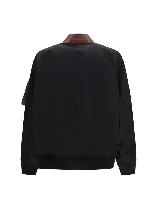 Sacai Cotton Bomber Jacket With Leather Details - Black