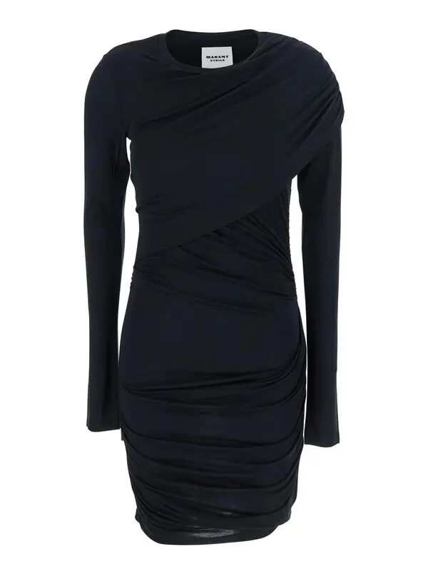 Isabel Marant Étoile Denise' Black Dress With Round Neckline And Ruffle Design In Fabric - Multicolor